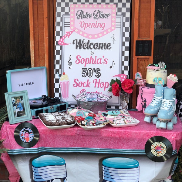 50s Sock Hop Party Welcome Sign, Personalized Birthday Sign, Any Text ...