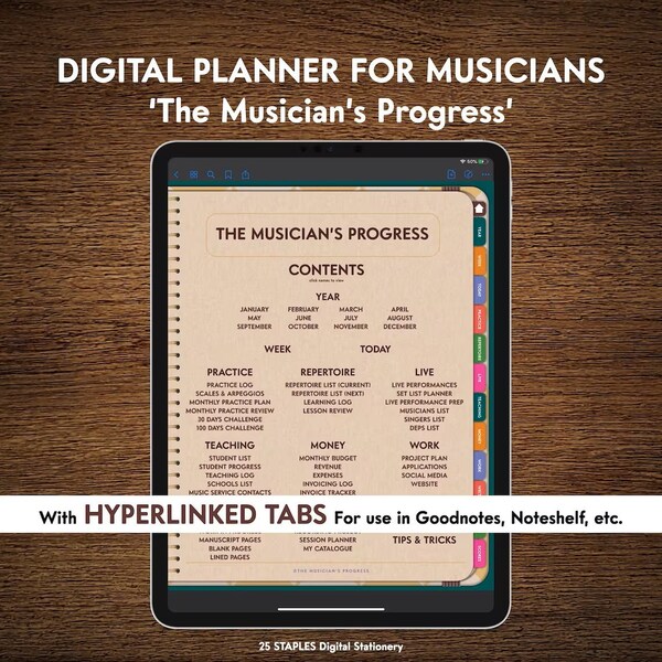 Digital Music Planner Hyperlinked Tabs, Interactive Divider Menus for ...