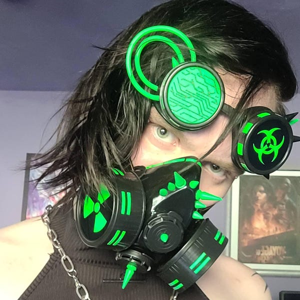 Red and Black Cybergoth Goggles With Custom Lens Sign Eyeglasses ...