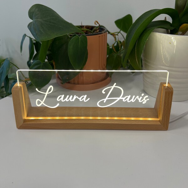 Acrylic Name Plate Light Personalized, LED Light With Wave Pattern ...