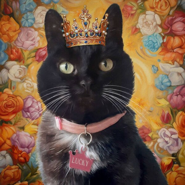 Custom Queen Pet Portrait Memorial, Regal Cat Painting, Pet Lovers Gift ...