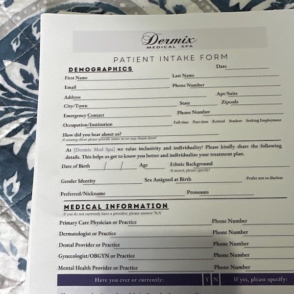 Editable Med Spa Intake Form: Patient History, Aesthetics (instant ...