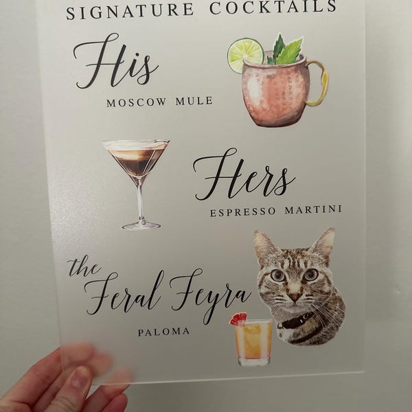 Art Deco Inspired Acrylic Bar Sign, Signature Drink Bar Menu, Wedding ...