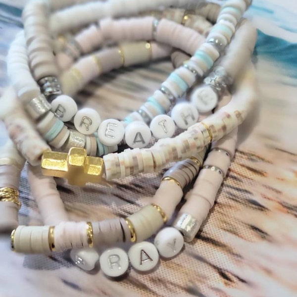 Beaded Bracelets, Name Bracelet, Heishi Beaded Bracelet, Custom Bead Bracelet, Stacking ...