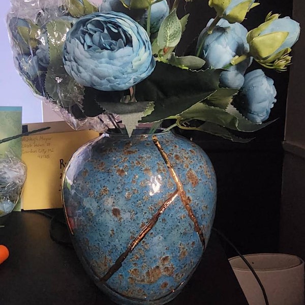 Kintsugi Style Vase Stoned Denim Color - Etsy