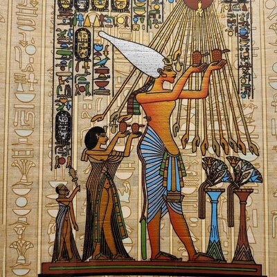 The Sacred Sun Ritual of King Akhenaten Papyrus Painting Akhenaton and ...