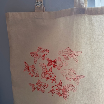 Gold Fish Tote Bag Screenprint Screen Printed Canvas - Etsy
