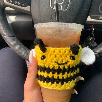Handcrafted Bumble Bee Cup Cozy, Spring Bee Drink Sleeve, Bee Theme ...