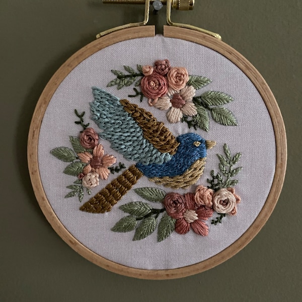 Bluebird Beginner Hand Embroidery Kit With Online Class, Easy Floral ...