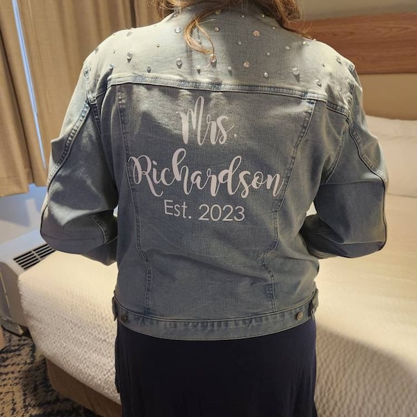 Bride Jean Jacket | Mrs Last Name Iron on | Mrs Iron on Denim Jacket ...