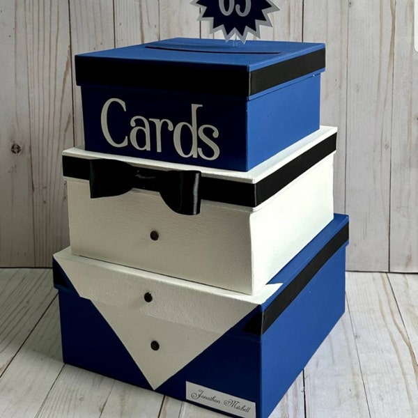 Custom Birthday Card Box, 3 Tier, Card Holder, Square, Black and White ...