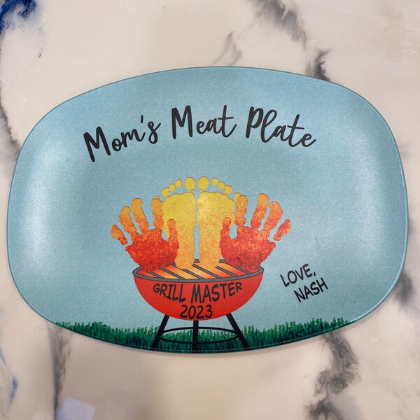 Handprint Custom Grilling Plate, Personalized Platter for Father's Day ...