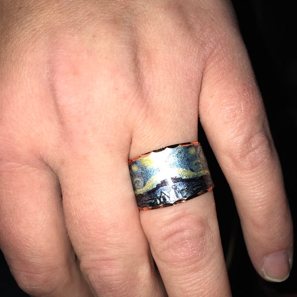 Van Gogh the Starry Night Print Handmade Ring, Van Gogh Ring, Vincent ...