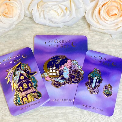 Gold Ocean of Sky Floating Islands Hard Enamel Mini Pin Set Night ...