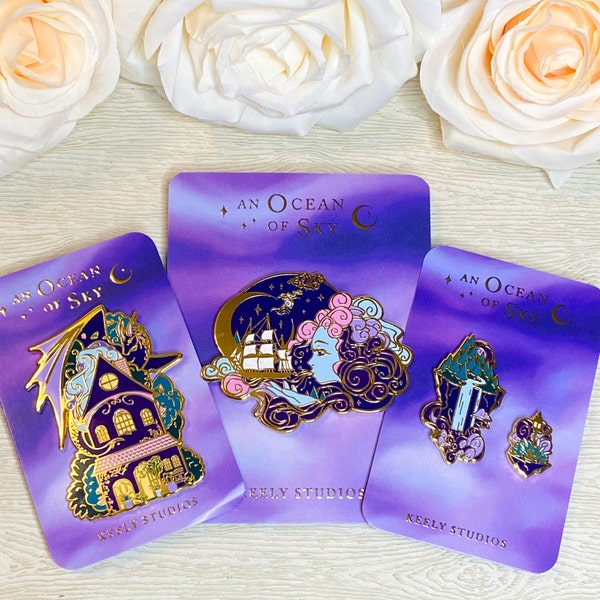 Gold Ocean of Sky Floating Islands Hard Enamel Mini Pin Set - Night ...