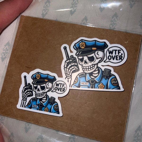 Skeleton Police Officer WTF Over Walkie Talkie Sticker, WTF, Walkie ...