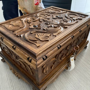 Secret Lock Wooden Box, Carved Wooden Chest, Wooden Locking Box, Wooden ...