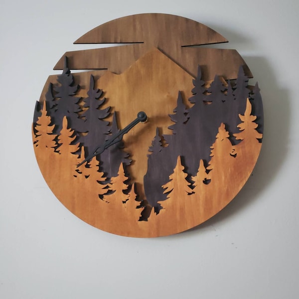 Mountain Wall Clock,wood Mountain Clock,wall Clock Unique,nature Clock ...