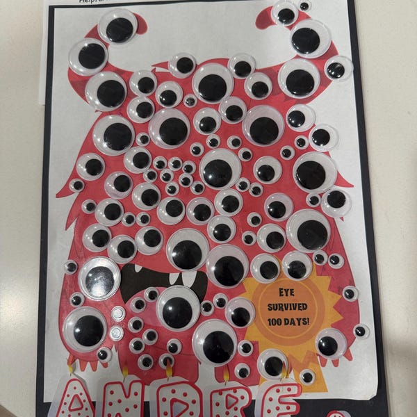 Set of 3 100th Day Activity Monster Sheets Eye Survived 100 Days T ...