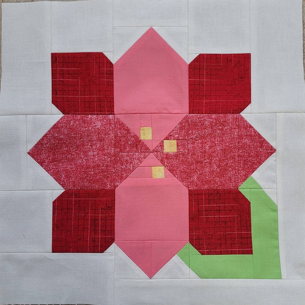 Christmas Poinsettia Flower Quilt Block PDF Pattern - Includes ...