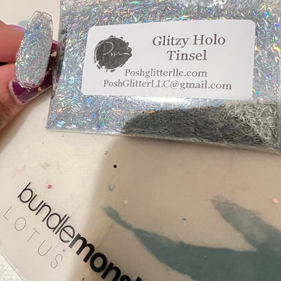 GLITZY HOLO TINSEL Silver Holographic Tinsel Glitter, Bar Cut Glitter ...