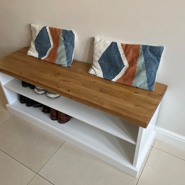 Large Double Shelved Shoe Bench Seat With Rustic Top Different Colours ...