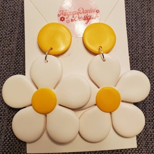 Retro Orange and White Print Slanted Rectangle Dangle Polymer Clay ...