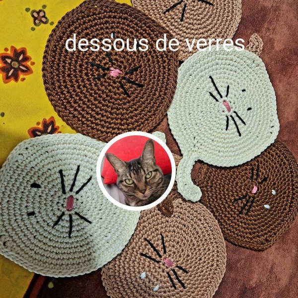 Crochet Cat Coasters Pattern PDF Funny Cats Coasters Drink Animal ...