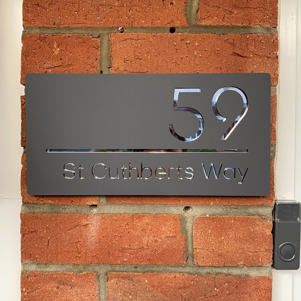 Contemporary Acrylic House Sign Modern Door Number Address Plaque Dark ...