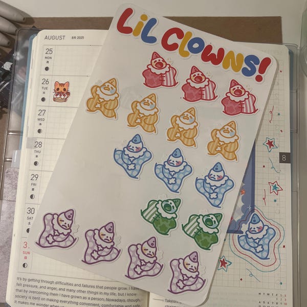Cute Lil Clowns Waterproof Sticker Sheet! - Etsy
