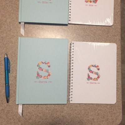 Flower Monogram Journal Personalized With Name in Aqua or White ...