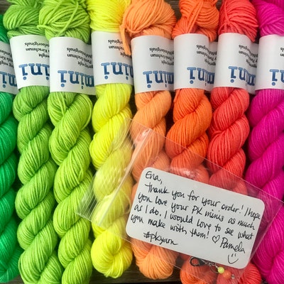 Set of 12 Neon Rainbow Mini Skeins, Fluorescent Yarn, Neon Sock Yarn ...