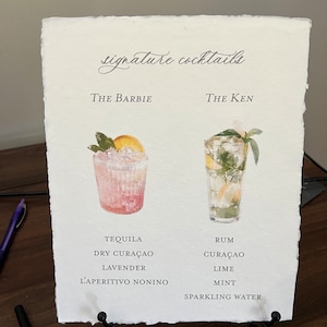 Custom Cocktail Sign 8in X 10in Printed Deckled Paper Sign Signature ...
