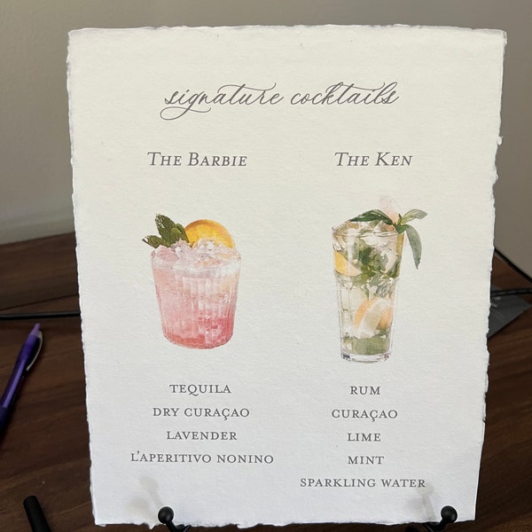 Custom Cocktail Sign (8in X 10in)- Printed Deckled Paper Sign ...