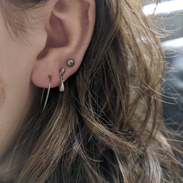 Dainty Teardrop Stud Titanium Earrings, Tiny Dangle Raindrop Titanium ...