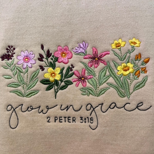 Grow in Grace Embroidery Design, Flowers Embroidery File, 3 Sizes ...