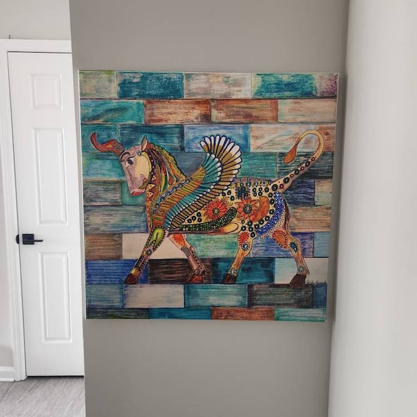 Original Persian Painting Abstract Art on Canvas, Achaemenid, Elamite ...