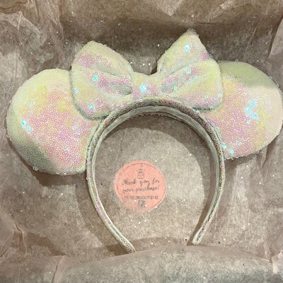 Iridescent White Sequin Ears With Wrapped Headband - Etsy