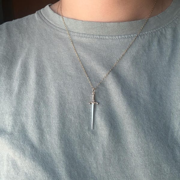 Sword Charm Necklace, Sterling Silver Sword Necklace, Sword Pendant ...