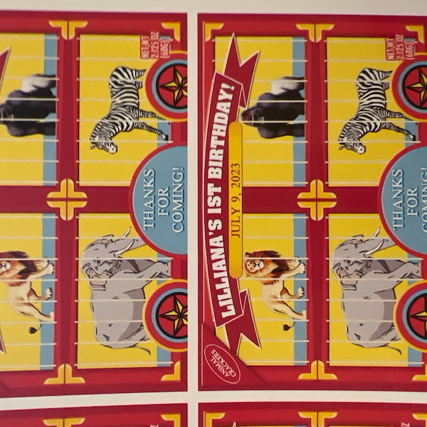 Animal Cracker Box Labels | Animal Cookies | Birthday Favors ...