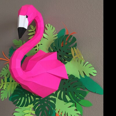 Papercraft Flamingo, 3D Paper Craft Sculpture, Animal Head Trophy, Low ...