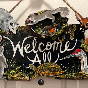Opossum Sign With Turtle and Moth - Etsy