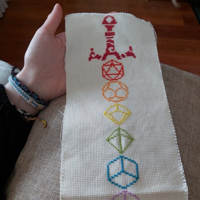 Dice Sword Cross Stitch Pattern, Rainbow Game Embroidery, Dice ...