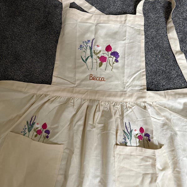 Wild Flower Embroidered Apron for Women, Hand-embroidered Apron ...