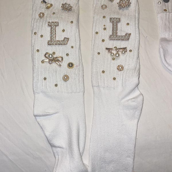 Pearl & Charm Embellished Socks: Gray "a Lil Bougie" Edition - Etsy