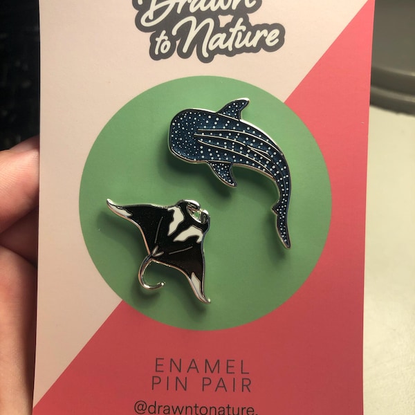 Shark & Ray Pin Pair - Whale Shark and Manta Ray - Set of Enamel Pins ...