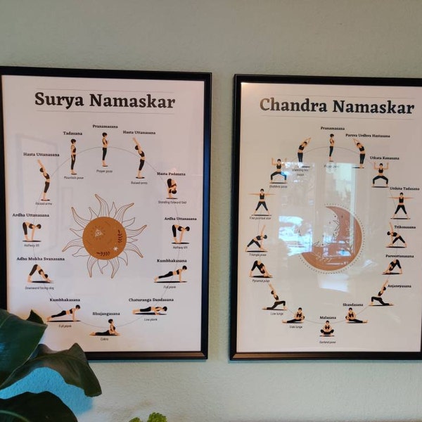 Yoga Poster | Sun & Moon Salutation |set of 2 | Printable Wall Decor ...