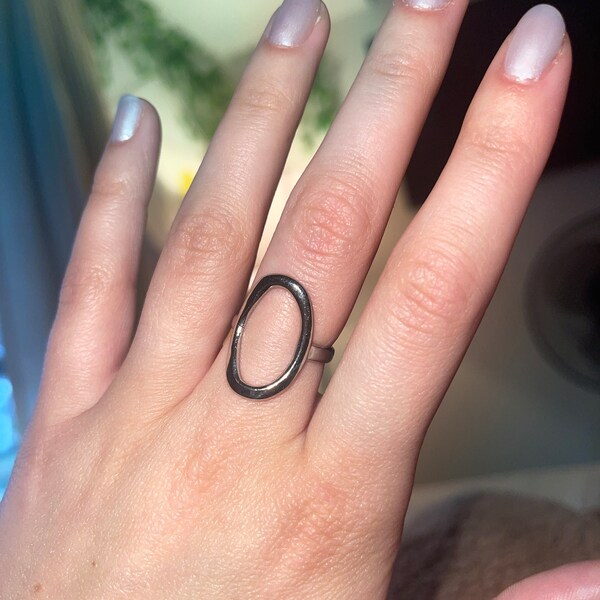 Stainless Steel Open Oval Ring Karma Ring Minimalist Thumb Ring, Circle Ring, Open Circle ...