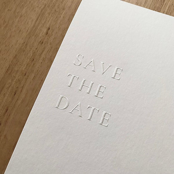 Embossed Save the Date Card: Minimalist Letterpress Wedding Invitation ...