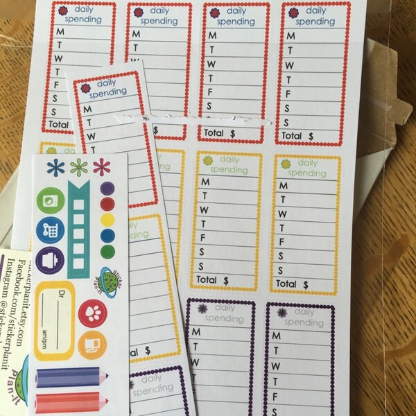 Daily Spending Tracker Planner Stickers: Sheet of 12 - Etsy